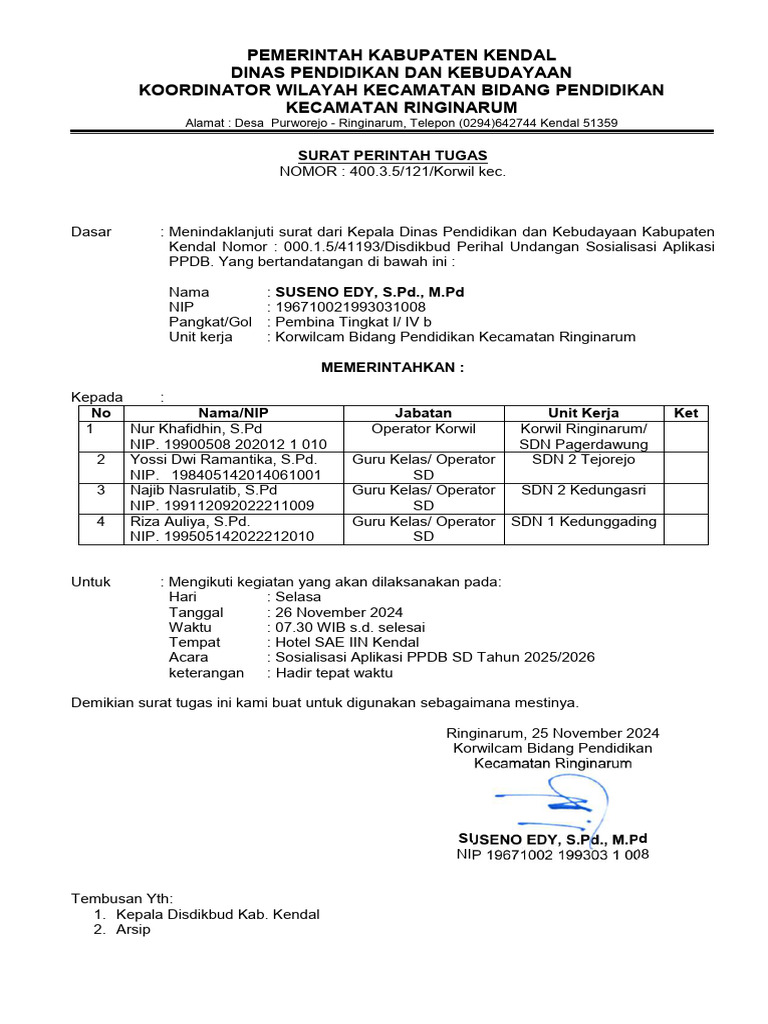 surat tugas Sosialisasi Aplikasi PPDB SD | PDF