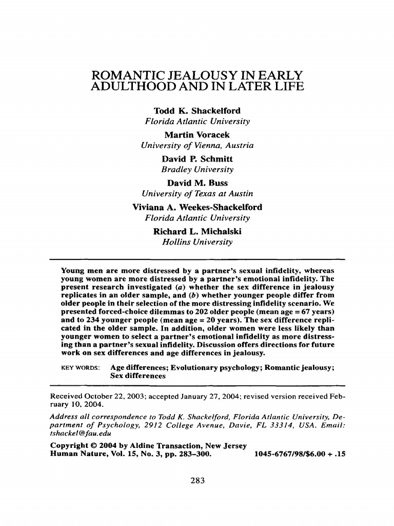 David Buss - Romantic Jealousy in Early Adulthood and in Later Life ...