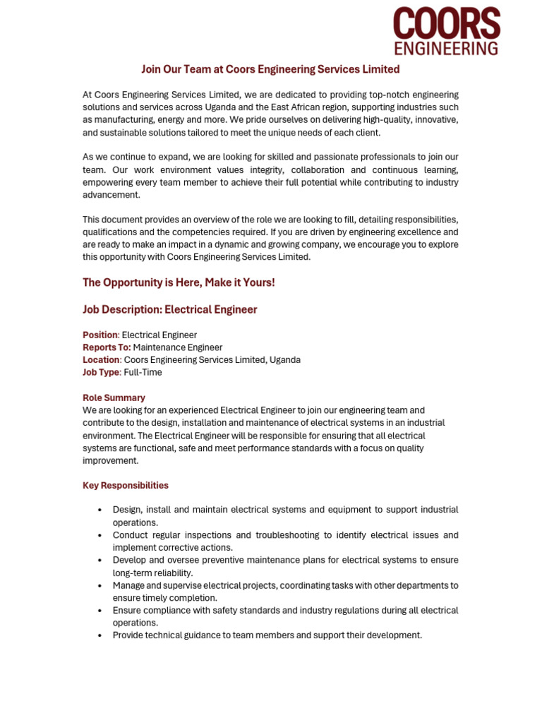 Electrical Engineer Job Description | PDF | Engineering | Electrical ...