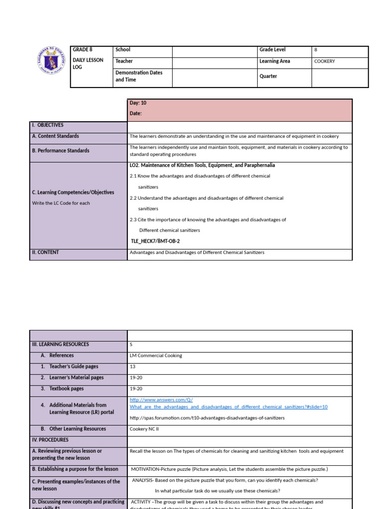 DLL-Advantages and Disadvantages of Different Chemical Sanitizers | PDF ...