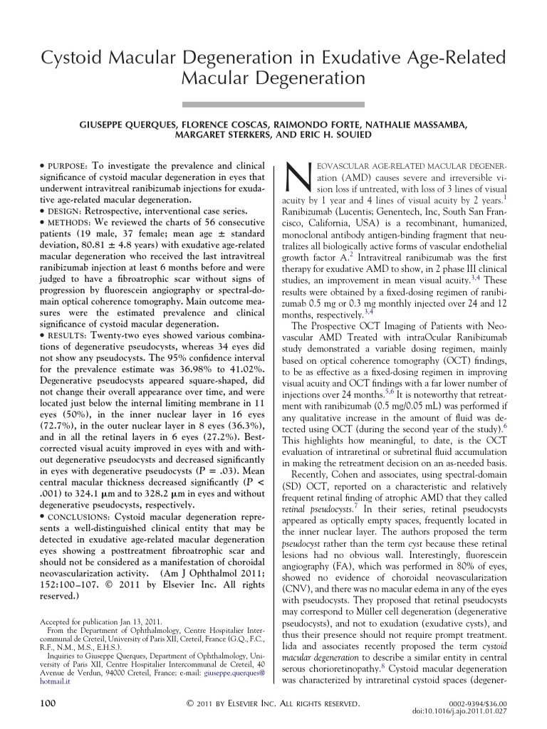 Cystoid Macular Degeneration in AMD | PDF | Ophthalmology | Medical ...
