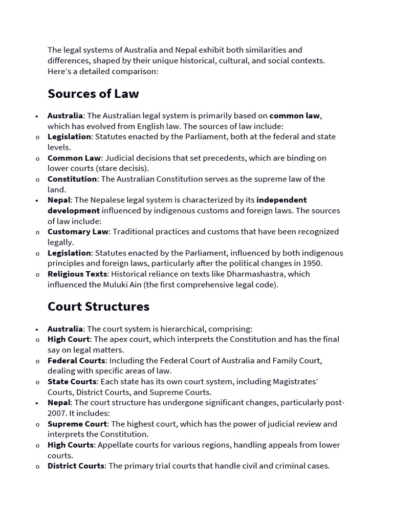 The legal systems of Australia and Nepal exhibit both similarities and ...