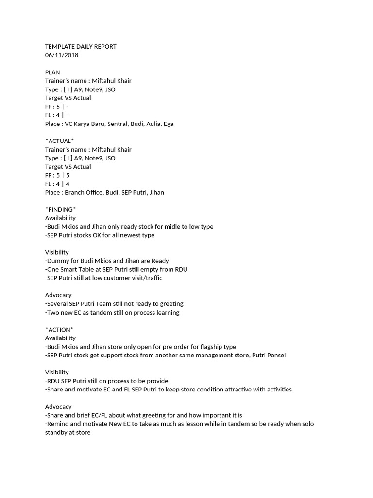 Template Daily Report Pdf