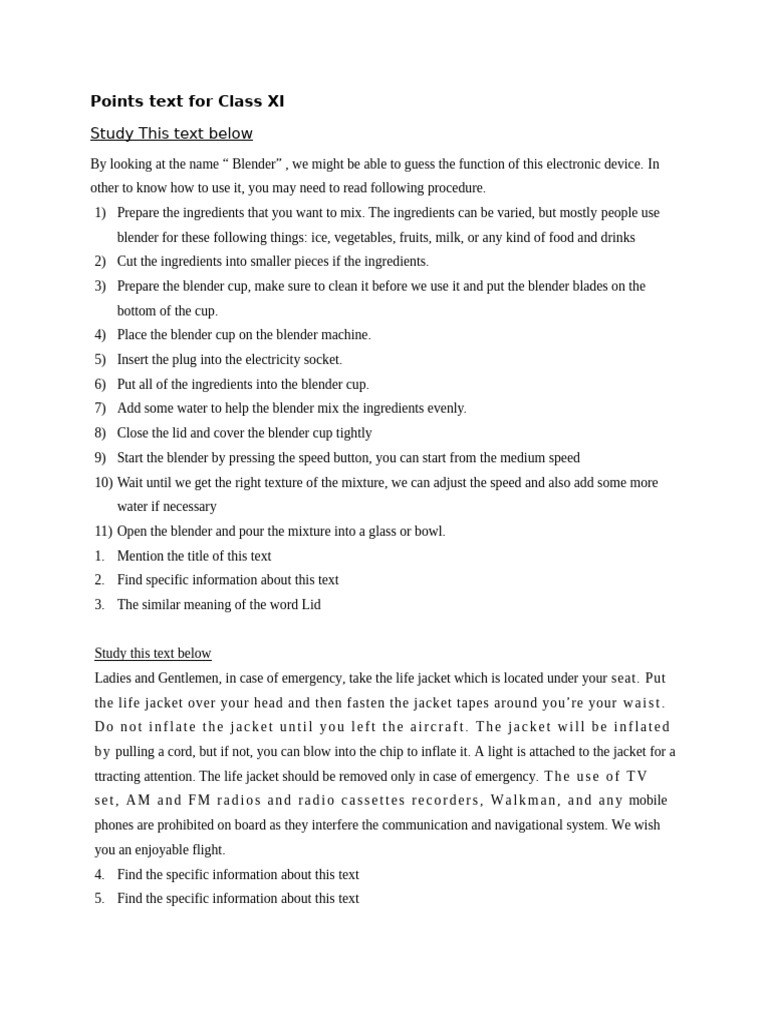 Points test for Class XI | PDF | Bears | Blender