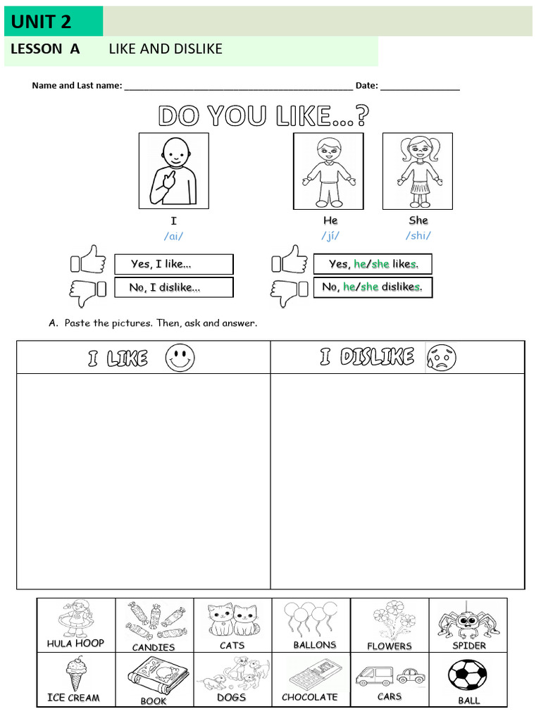 Like and Dislike Worksheet | PDF