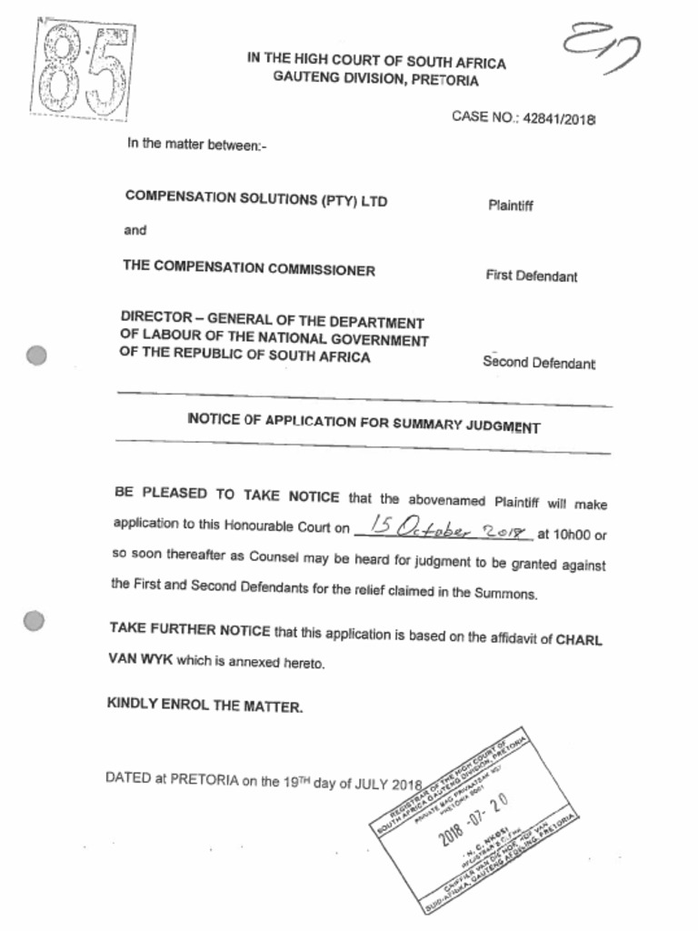 Summary Judgment Application Notice | PDF | Summary Judgment | Affidavit