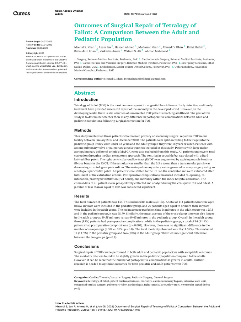 Outcomes of Surgical Repair of | PDF | Heart | Cardiovascular System