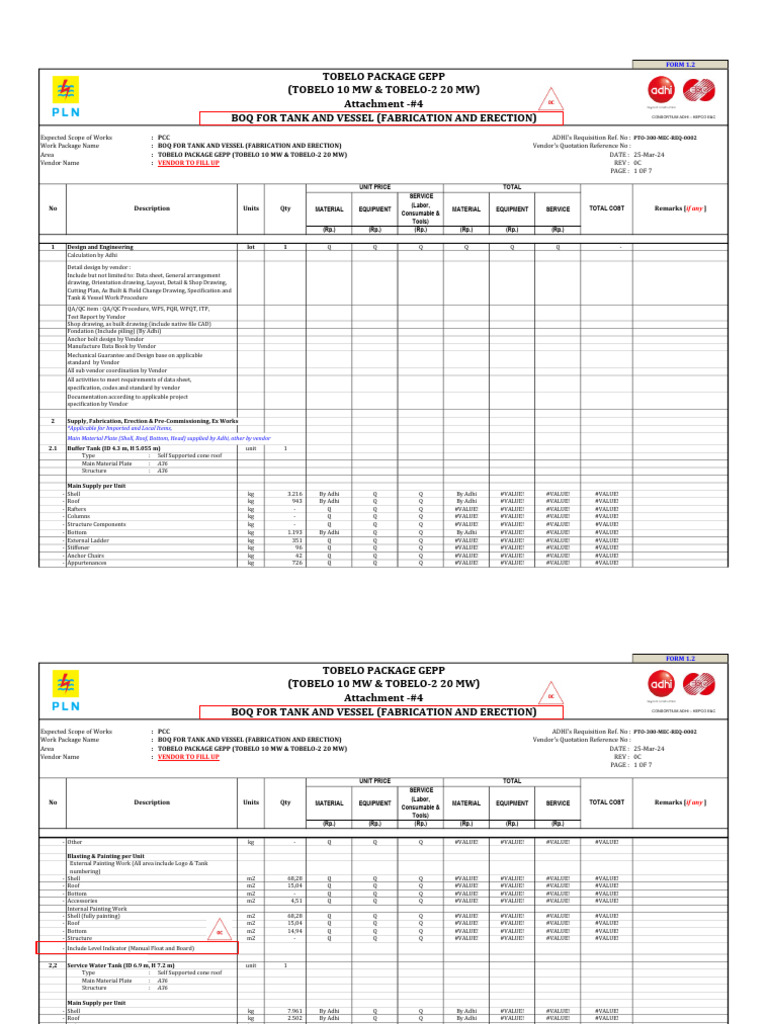 07. Boq Tank and Vessel Proyek Pltmg Tobelo | PDF | Welding | Construction