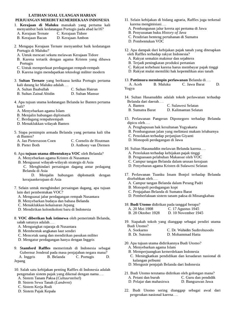 Uh Ips Kelas Vi Perjuangan Merebut Kemerdekaan | PDF