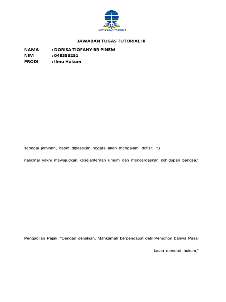 Tugas Kuliah Hukum Pajak dan Acara Perpajakan Tutorial III .. | PDF