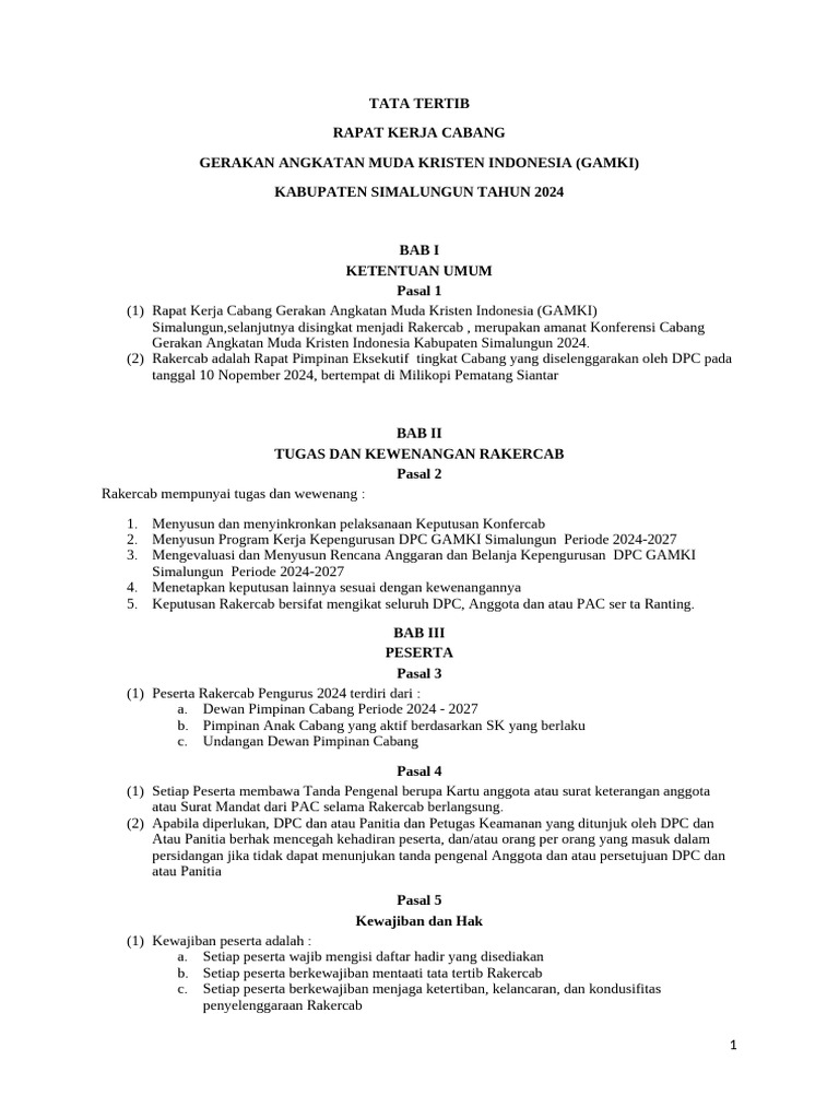 TATA TERTIB RAPAT KERJA CABANG | PDF