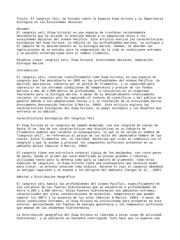 Cangrejo Yeti: Hábitat y Conservación | PDF | Ventilación hidrotermal ...