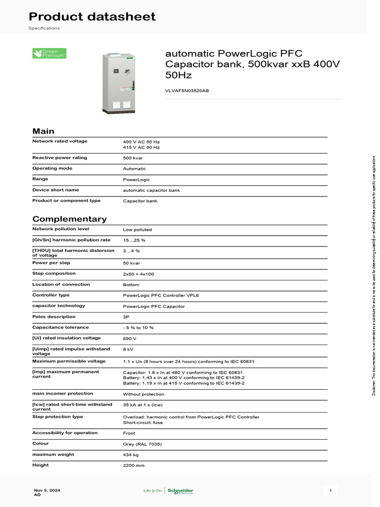 Schneider Electric - PowerLogic-PFC-Capacitor-Banks-IEC - VLVAF5N03520AB | PDF | Capacitor ...