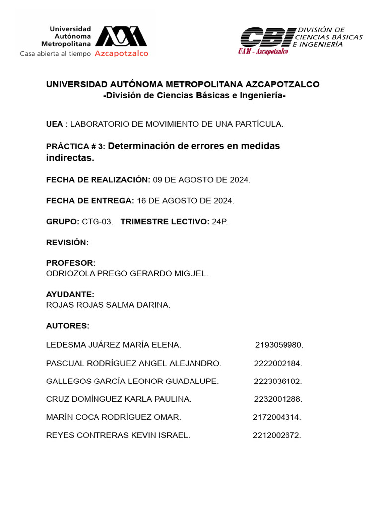PRACTICA #3 Corregida | PDF | Medición | Metrología