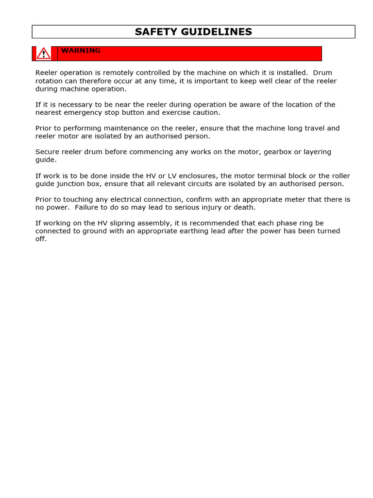 Industrial Reeler Safety Guide | PDF | Electric Motor | Switch