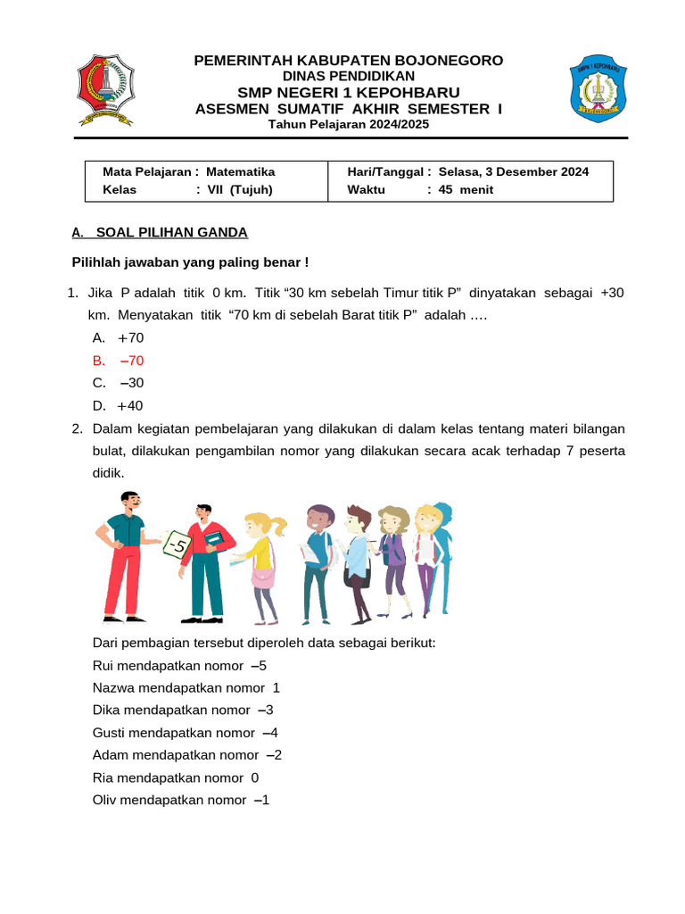 SOAL PAS-1 MTK-7 (2024-2025) (PG) (EDIT) | PDF