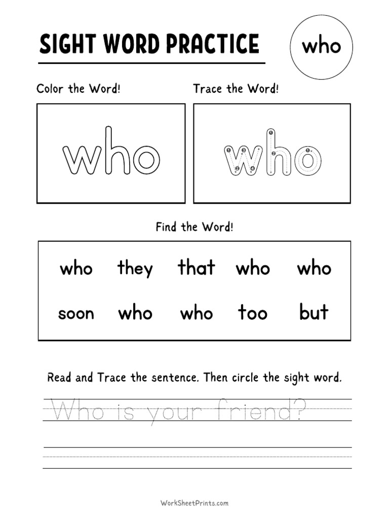 Sight Word Worksheet Who | PDF