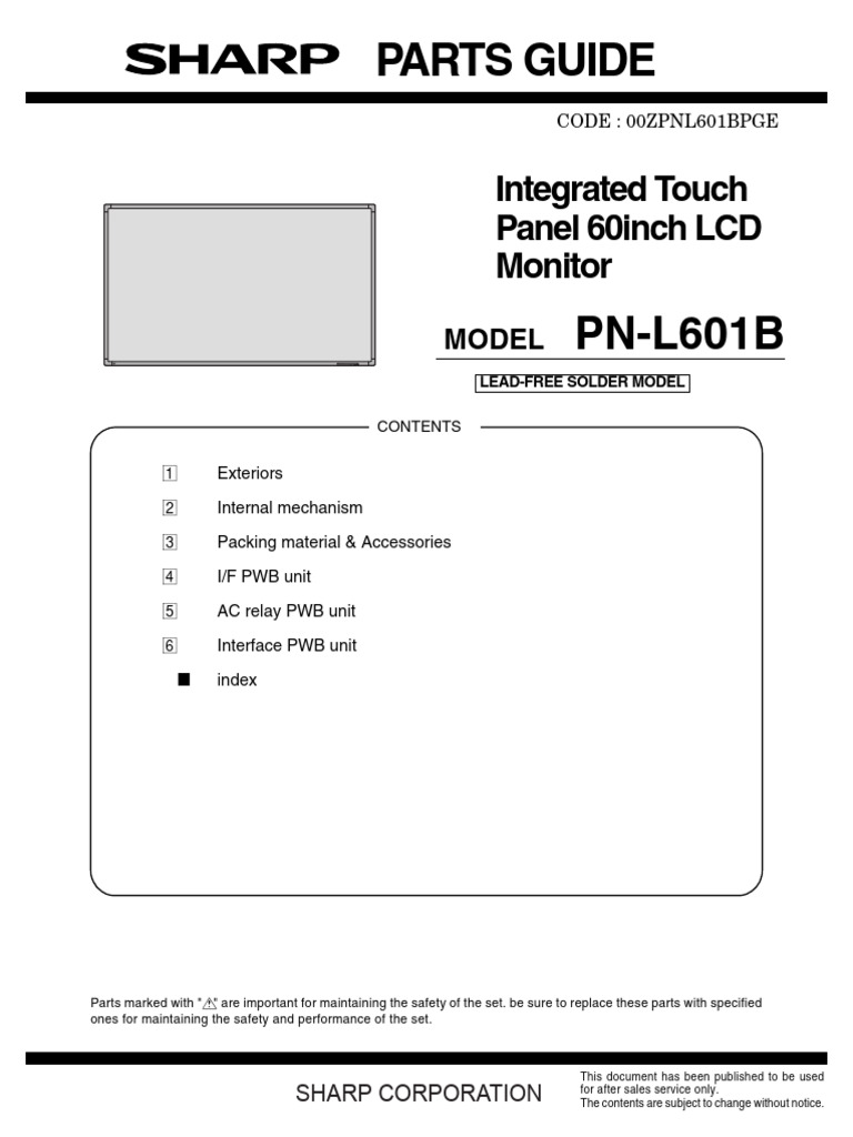 Sharp Part Guide IDP PN-L601 | PDF | Electronic Filter | Printed ...