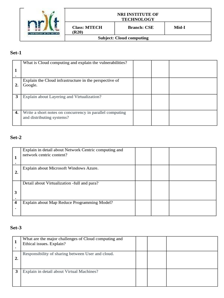 Cloud Computing Mid 1 Paper | PDF