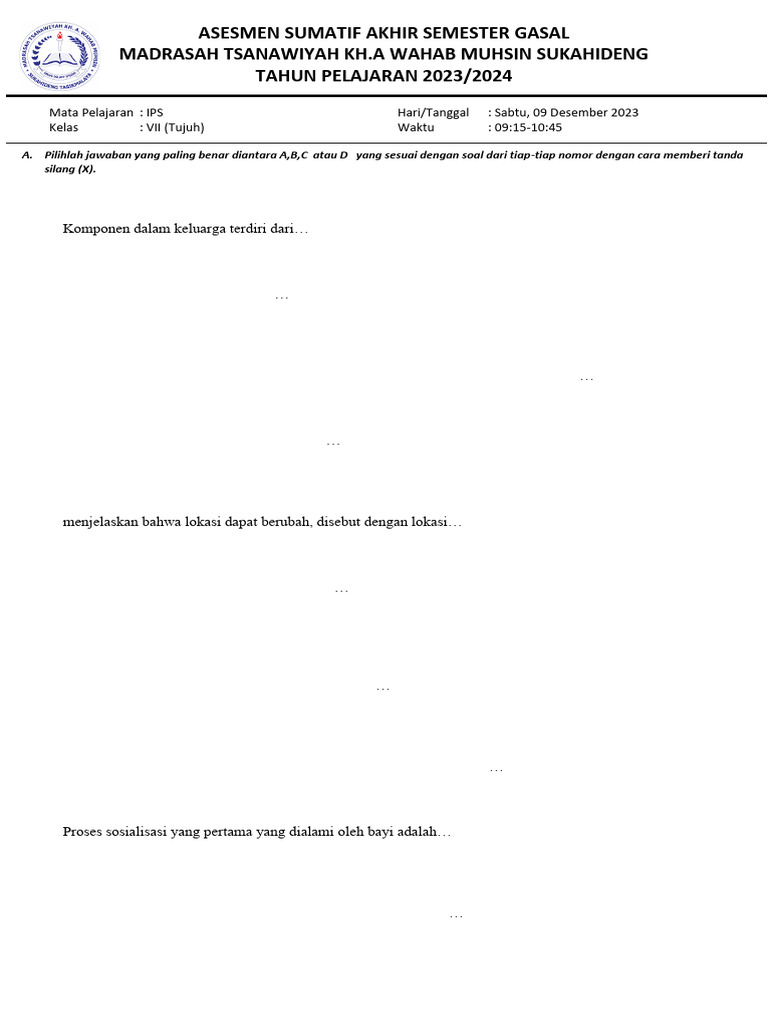 Kelas 7 Naskah Soal Mapel Ips | PDF