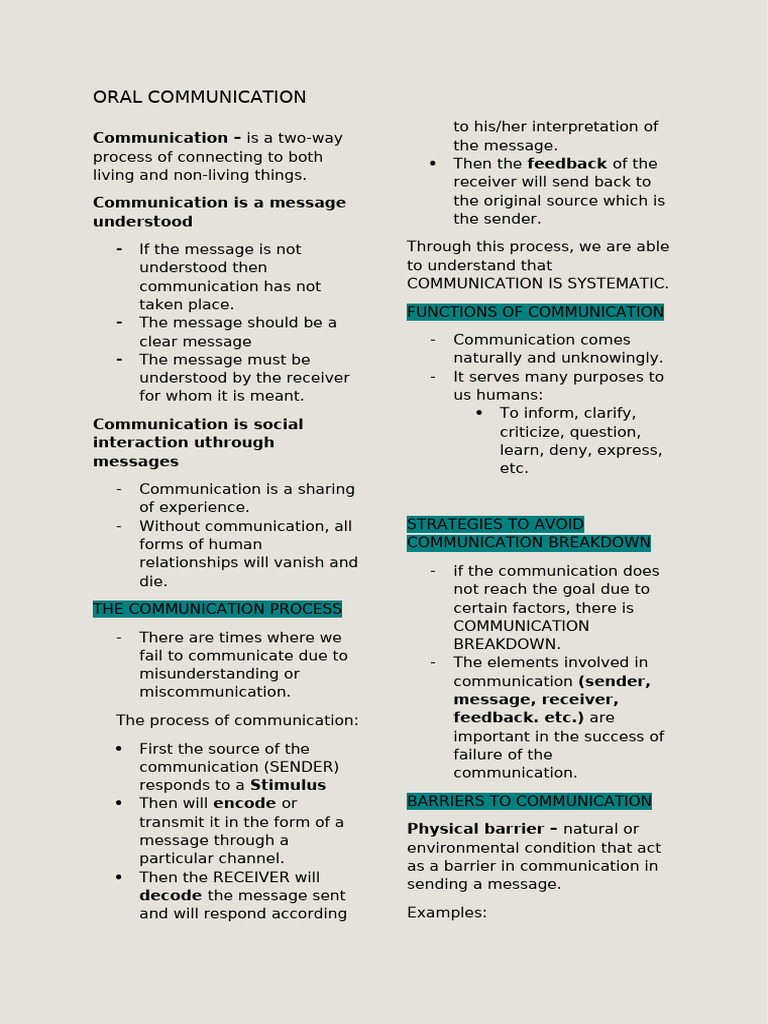 Oral Communication 1st Summ Reviewer | PDF | Communication | Speech