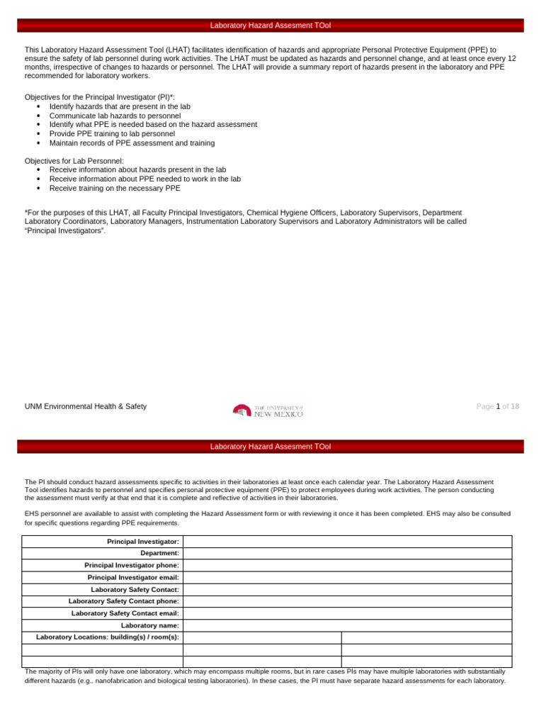 Laboratory Hazard Assessment Tools | PDF | Personal Protective ...