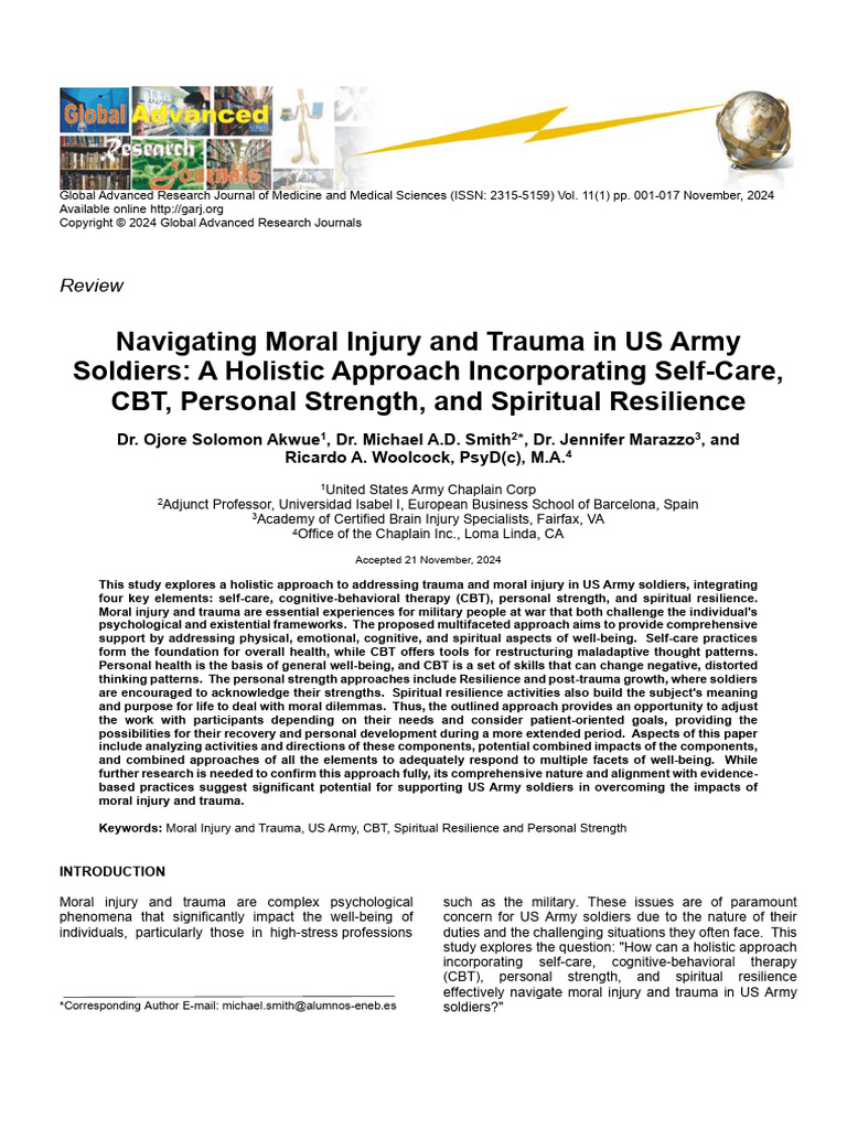 Navigating Moral Injury and Trauma in US Army Soldiers: A Holistic ...
