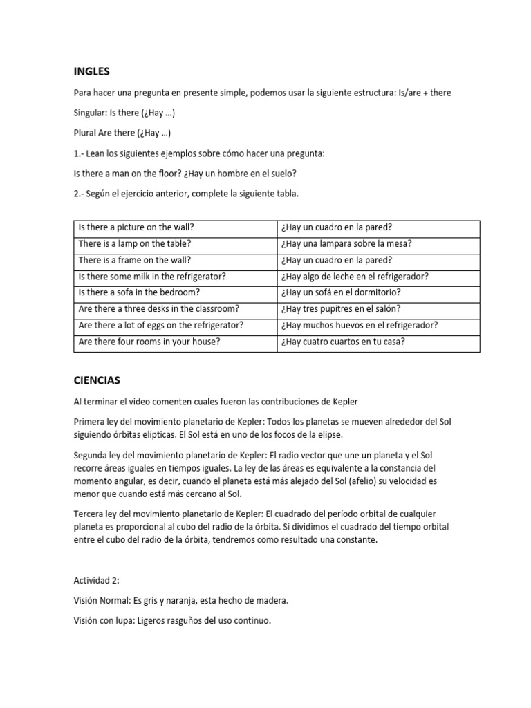 Ingles: Singular: Is There (¿Hay ) Plural Are There (¿Hay ) | PDF