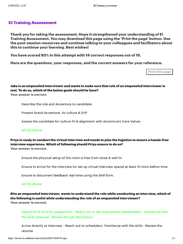 EI Training Assessment | PDF