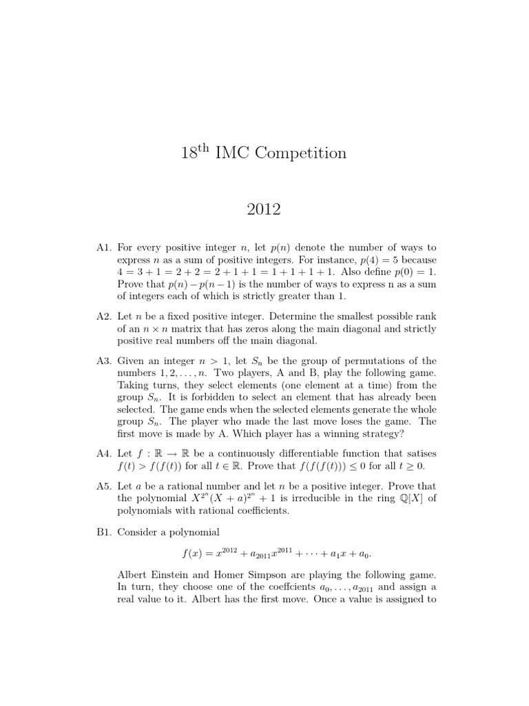 IMC-2012 | PDF | Group (Mathematics) | Real Number