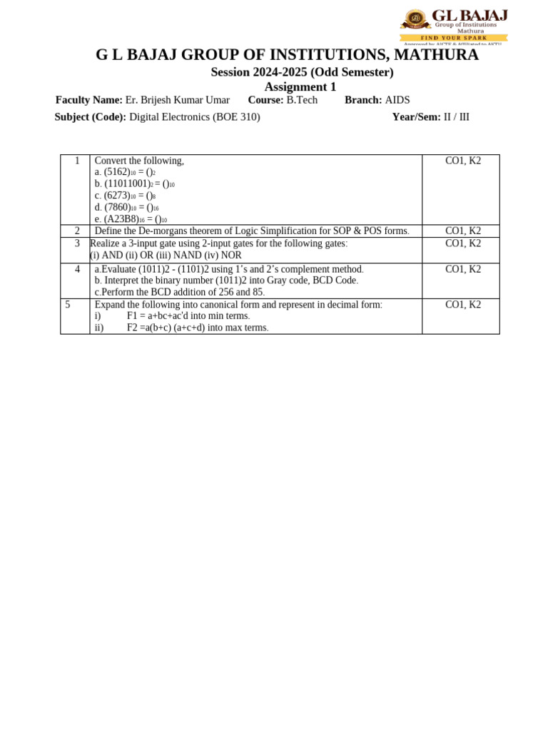 Digital Electronics Assignment 2024 2025 Pdf