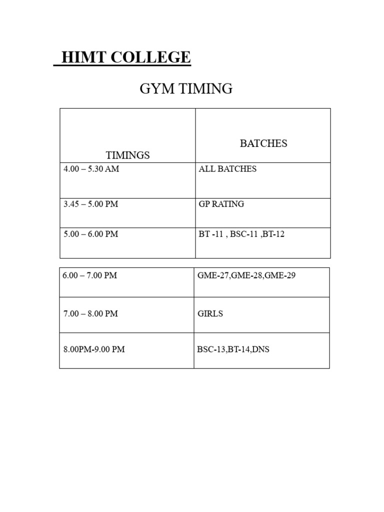 Gym Timing (3) | PDF