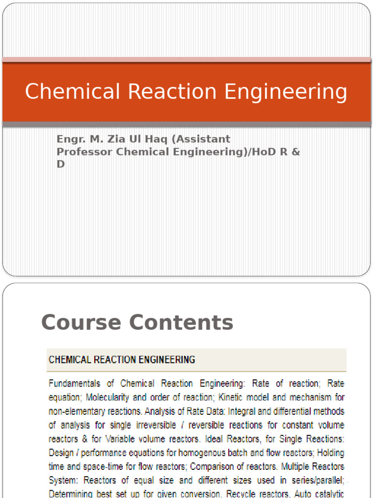 1) CRE, Week1, Lec 1 | PDF | Chemical Reactor | Activation Energy