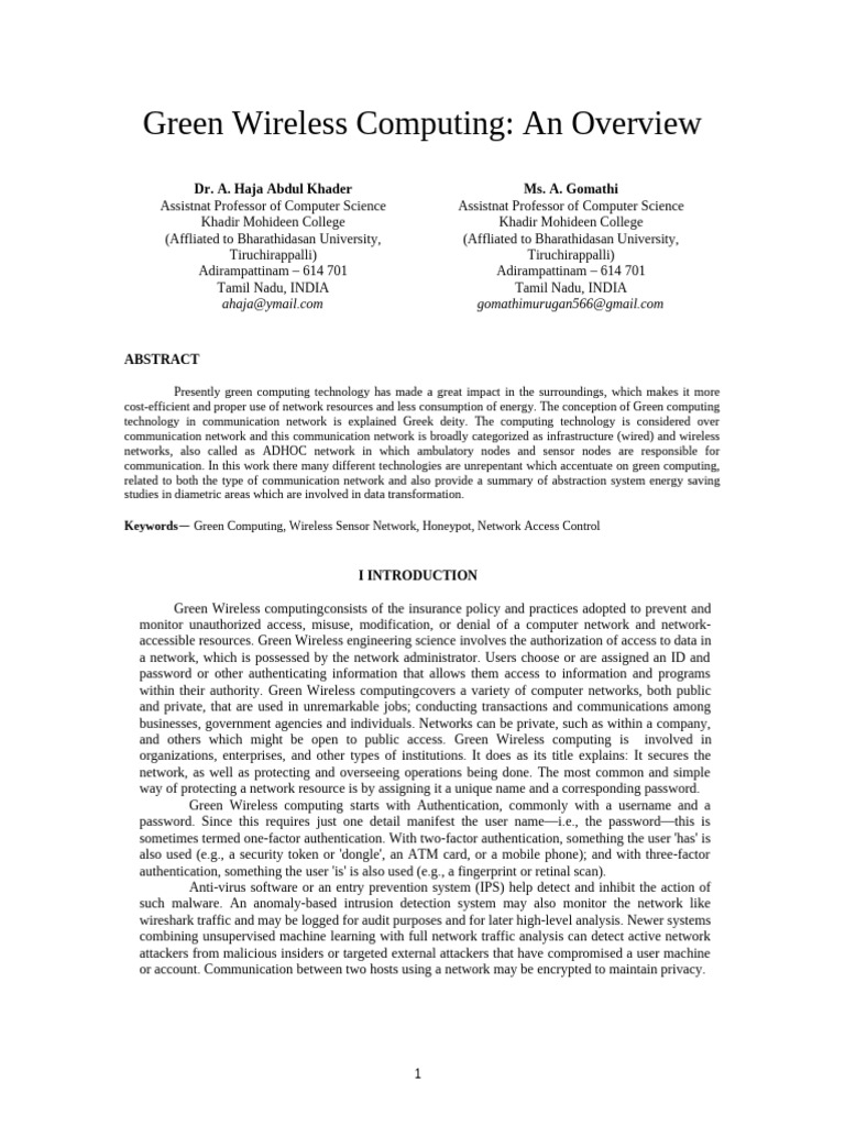 Green Wireless Computing Overview | PDF | Malware | Security