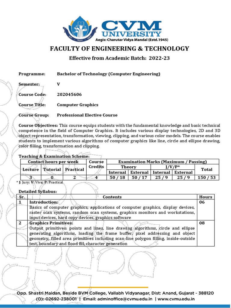 B.Tech Computer Graphics Course | PDF | 2 D Computer Graphics | Computer Graphics