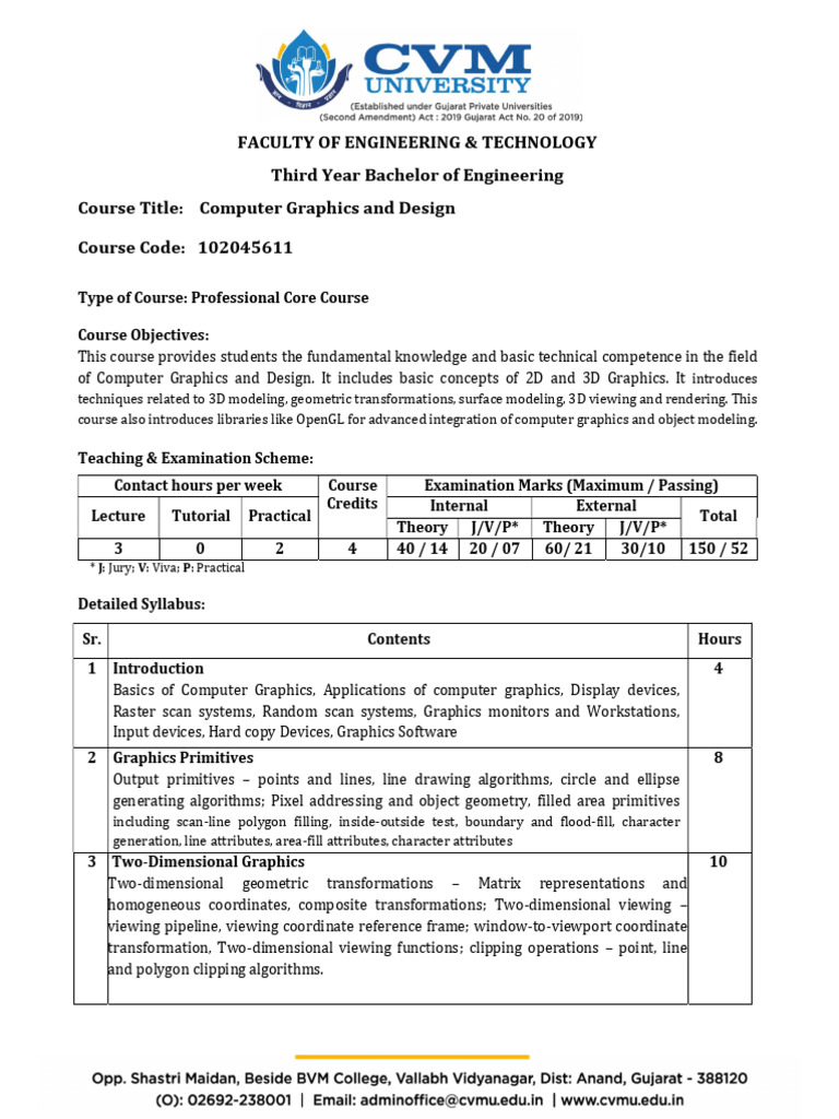 Computer Graphics Course Overview | PDF | 2 D Computer Graphics | 3 D ...
