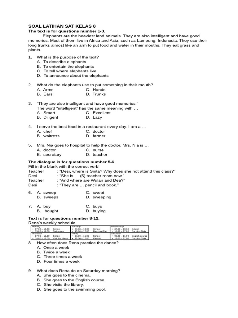 SOAL LATIHAN SAT KELAS 8 | PDF