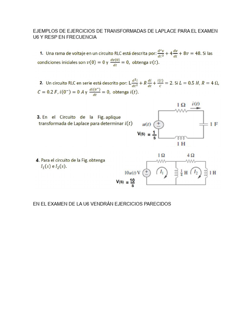 Ejemplos de Ejercicios para El Examen U6 Transf de Laplace | PDF