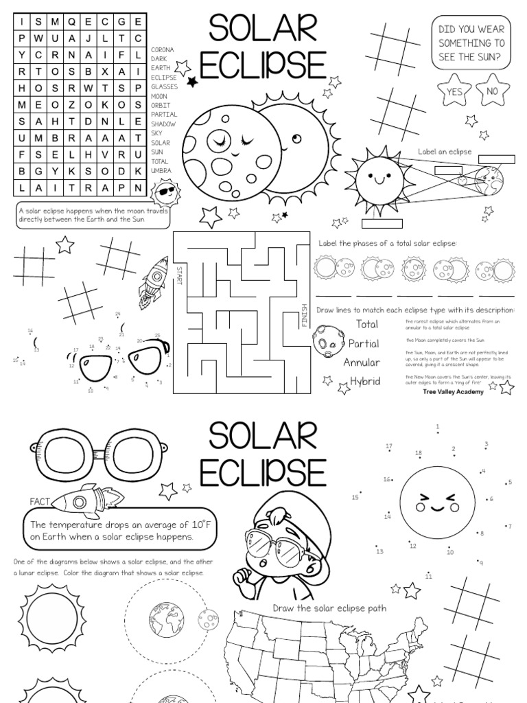 Solar Eclipse Placemat Worksheets | PDF | Solar Eclipse | Moon