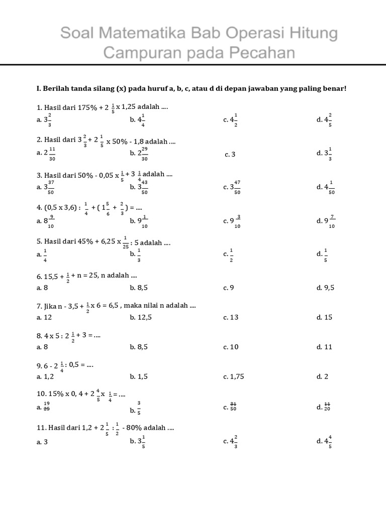 Soal MTK Kelas 6 | PDF