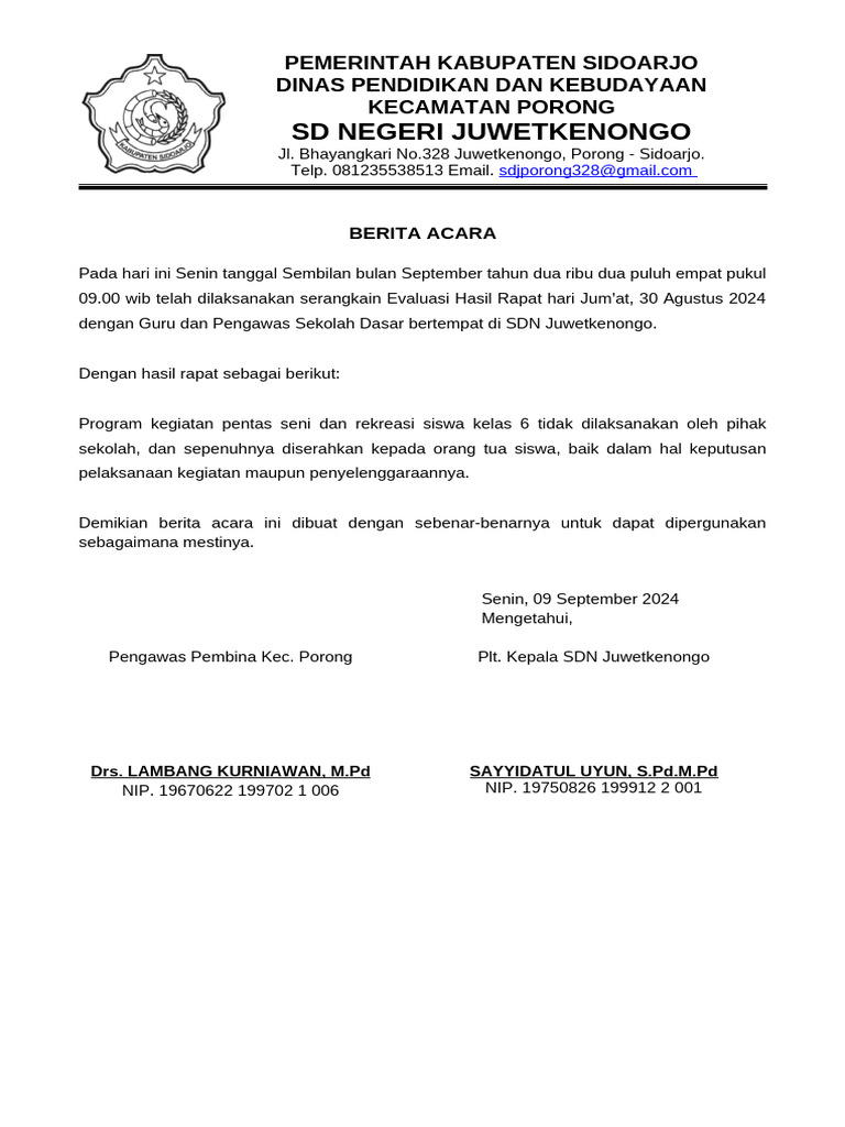 Berita Acara Pembatalan Program | PDF