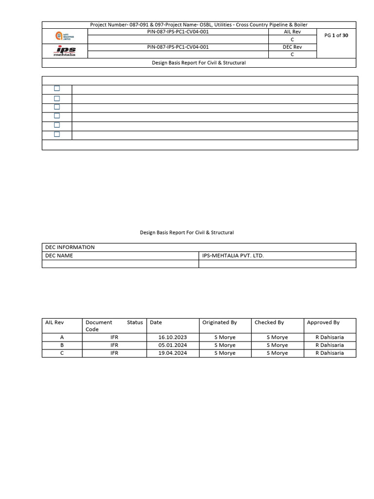 PIN 087 IPS PC1 CV04 001 C Design Basis Report For Civil & Structural | PDF | Foundation ...