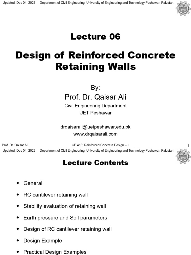 Design of RC Cantilever Retaining Walls | PDF | Civil Engineering ...
