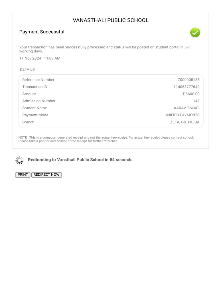 Vps Zeta 2024 2025 HDFC Online Payment Online Payment Receipt - PHP | PDF