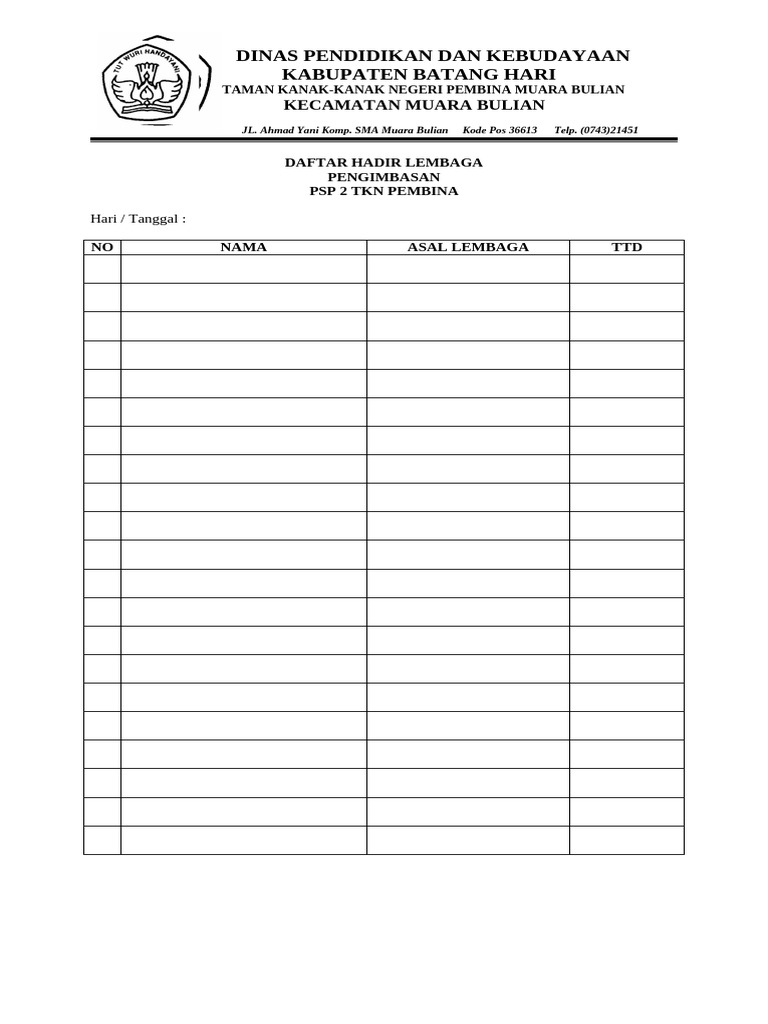 Daftar Hadir Pengimbasan PSP 2 | PDF