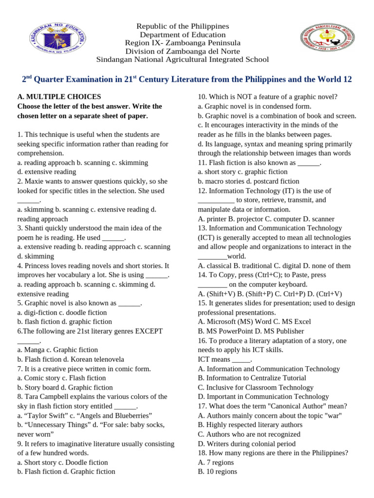 2nd Quarter Exam: 21st Century Literature | PDF