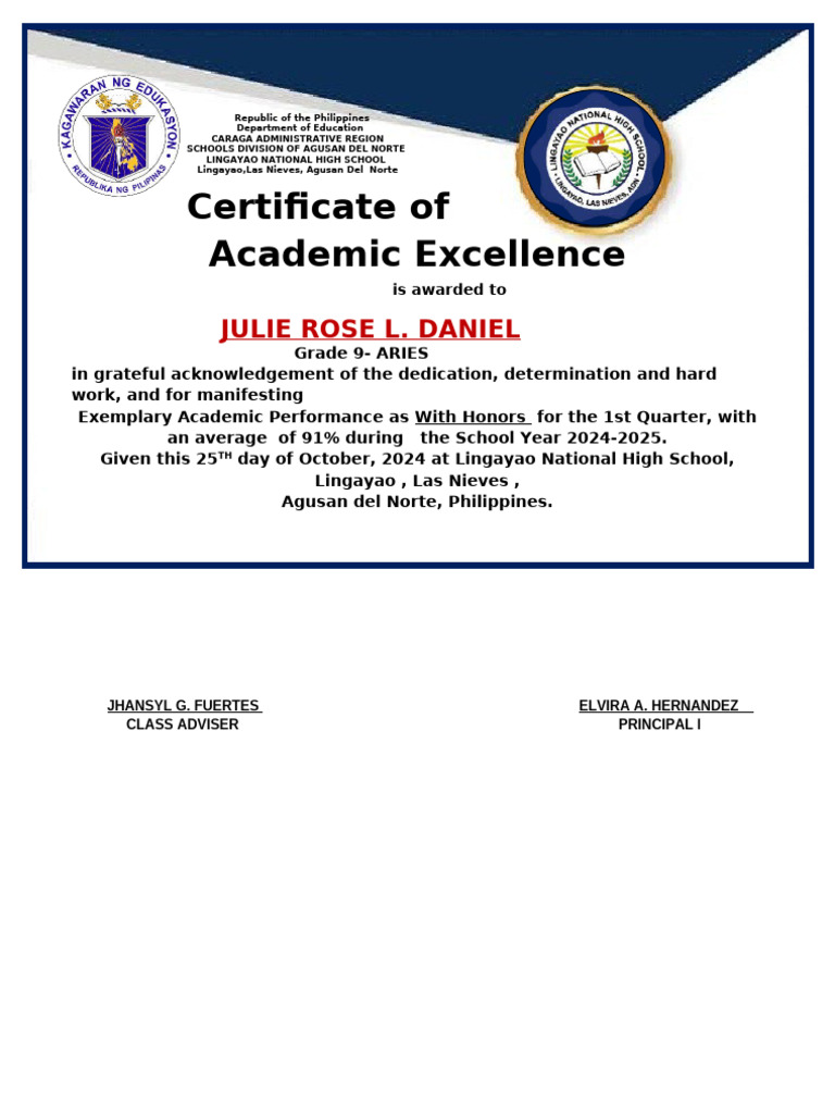 Academic Excellence Awards 2024-2025 | PDF