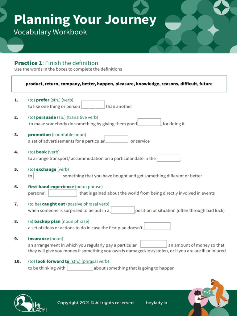 Planning Your Journey Vocabulary Workbook | PDF | Noun | Verb