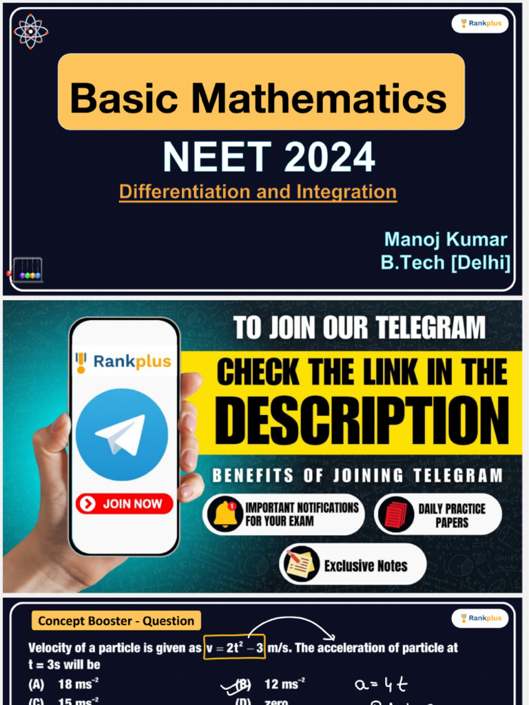 NEET Basic Maths - Differentiation and Integration | PDF