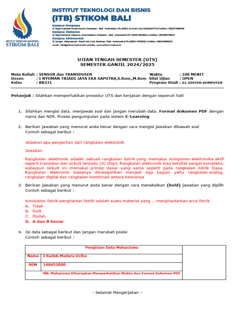UTS Sensor Dan Transduser - I Gede Arya Agung Dinata - 2300100554 | PDF